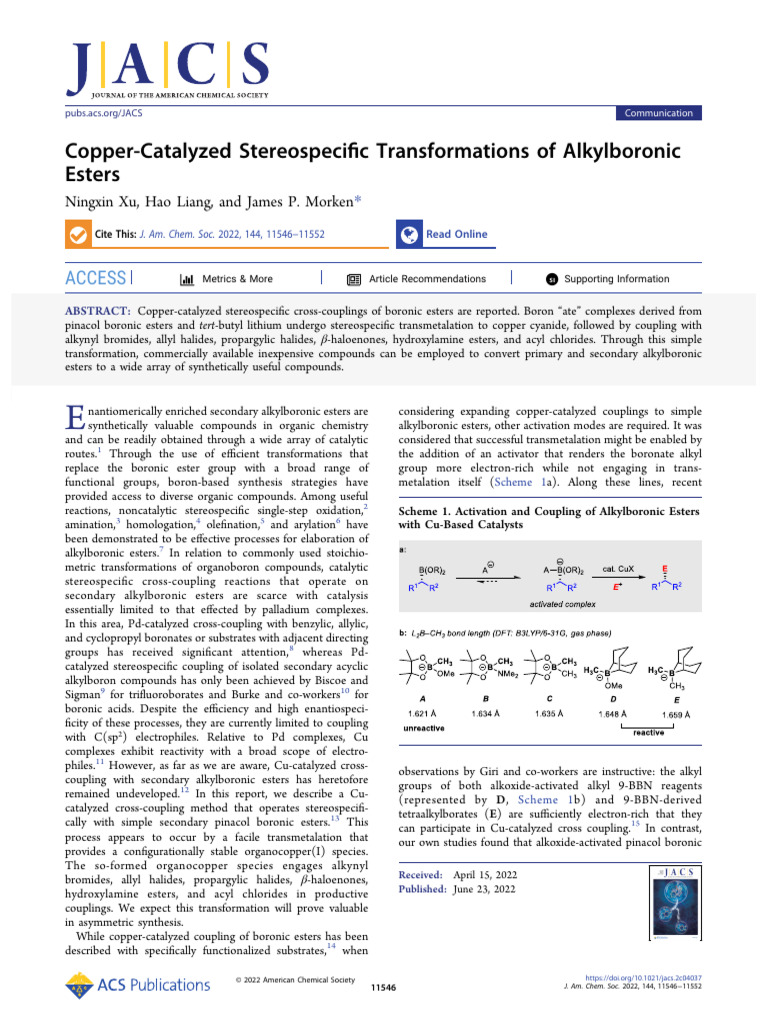 Copper-Catalyzed Stereospecific Couplings | PDF | Ester | Chemical ...