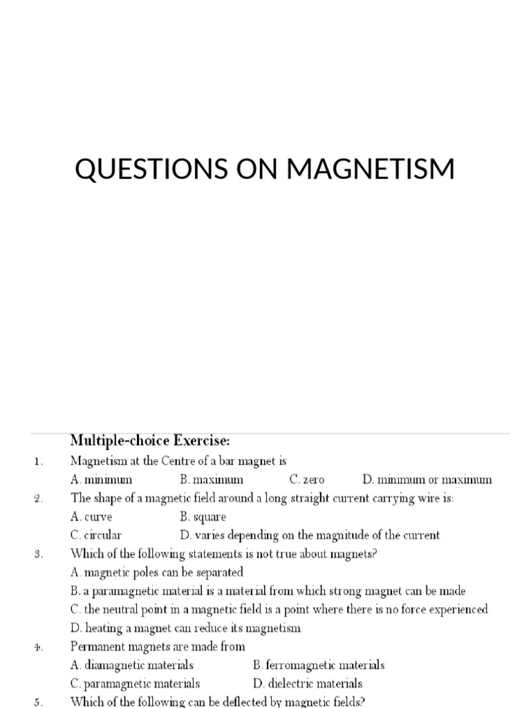 Questions On Magnetism | PDF