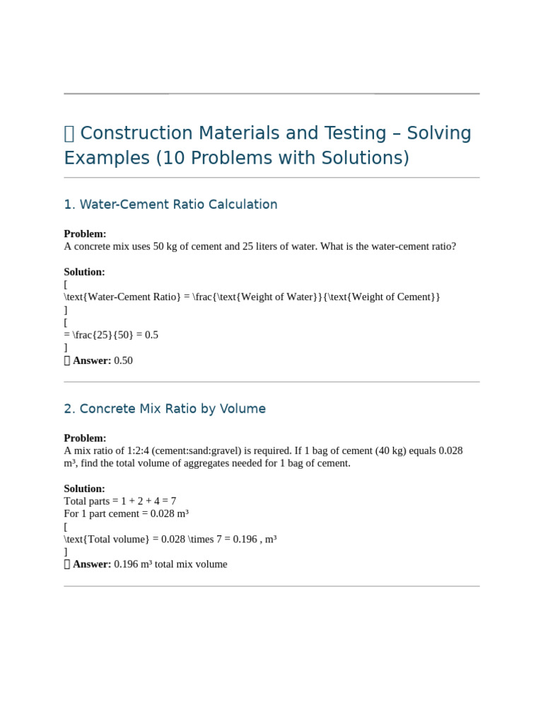 Construction Materials Testing Examples | PDF | Concrete | Density