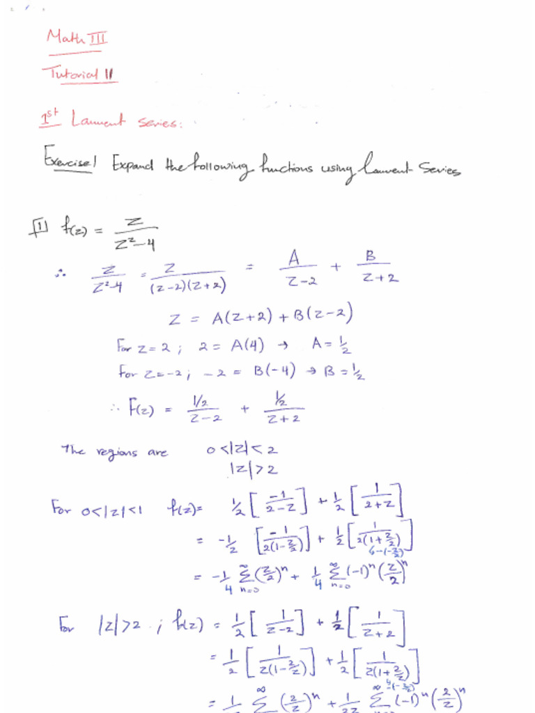 Tutorial 11 - Laurent Series and Residue Theorem | PDF
