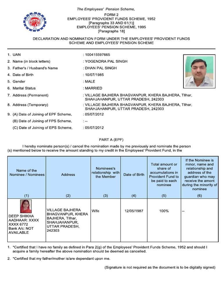 Epf Form - 2 | PDF