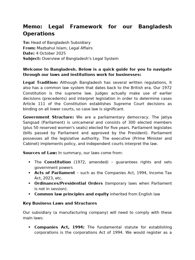 Bangladesh Legal Framework Overview | PDF | Taxes | Parliament