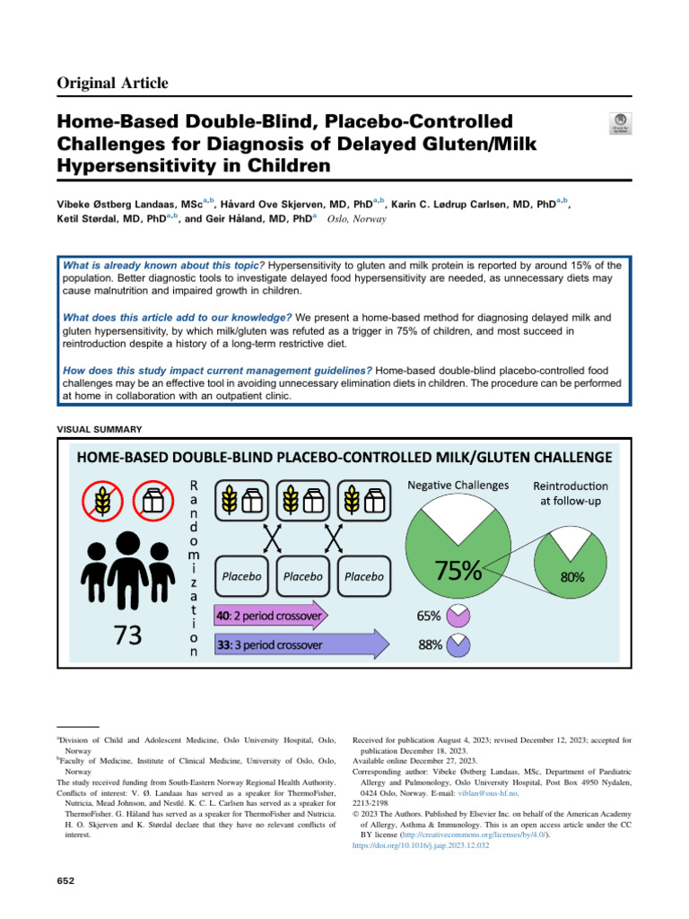 Home-Based Double Blind, Placebo Controlled Challenges For Diagnosis of ...