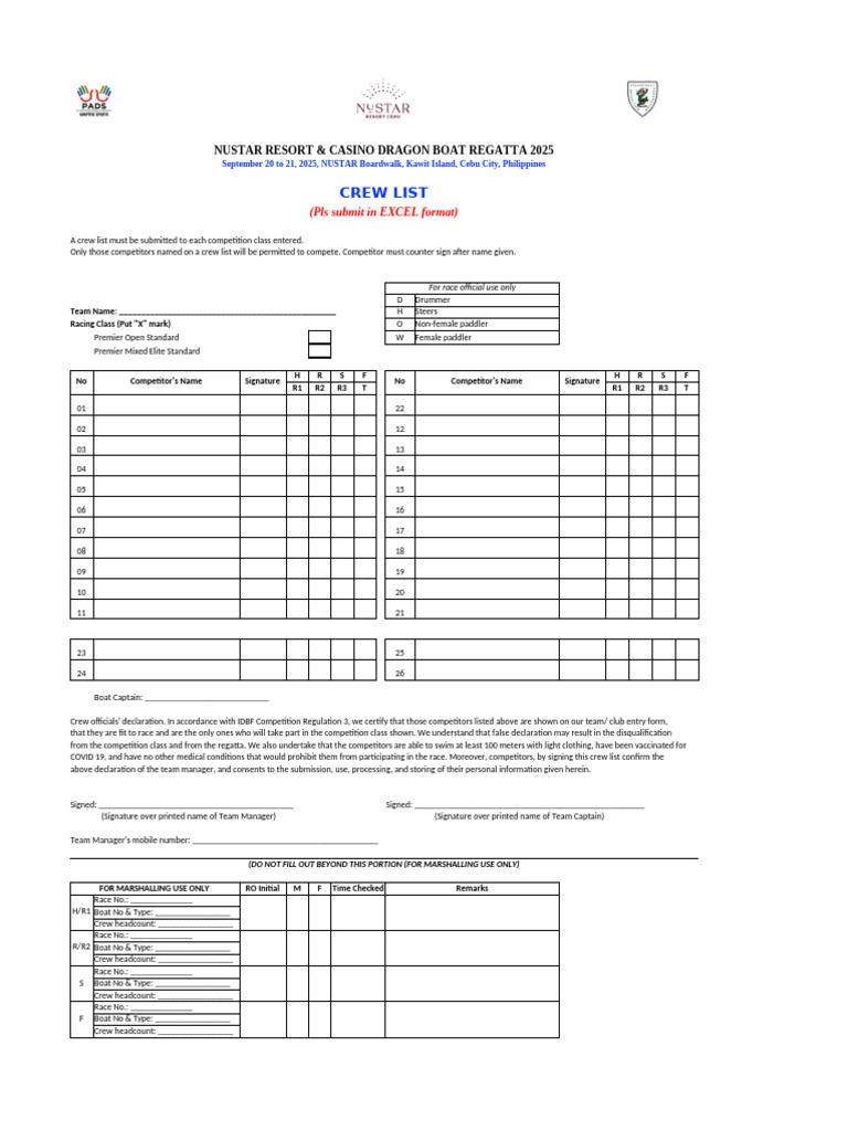 NUSTAR Regatta Race Forms | PDF
