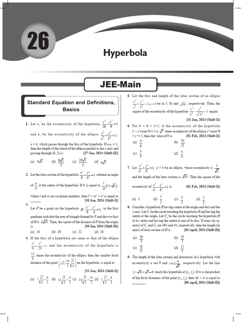 Hyperbola and Ellipse Eccentricity Problems | PDF | Ellipse | Perpendicular