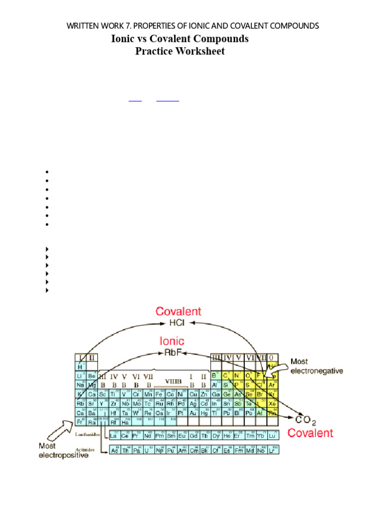 Chemical Bonding Ionic and Covalent Practice Worksheet | PDF | Chemical ...