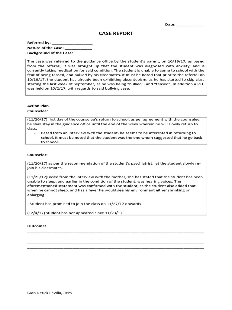 Student Anxiety and Bullying Case Report | PDF | Disability ...