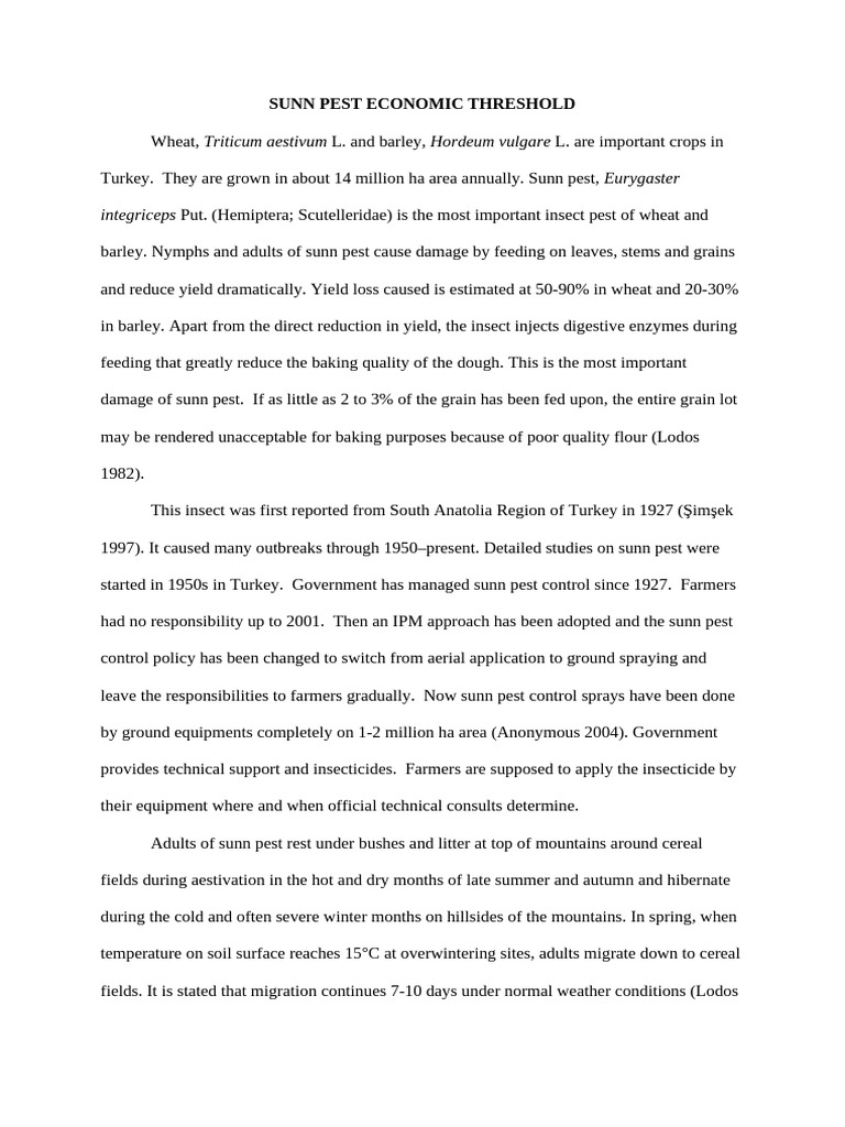 1, Sunn Pest Economic Threshold | PDF | Cereals | Wheat