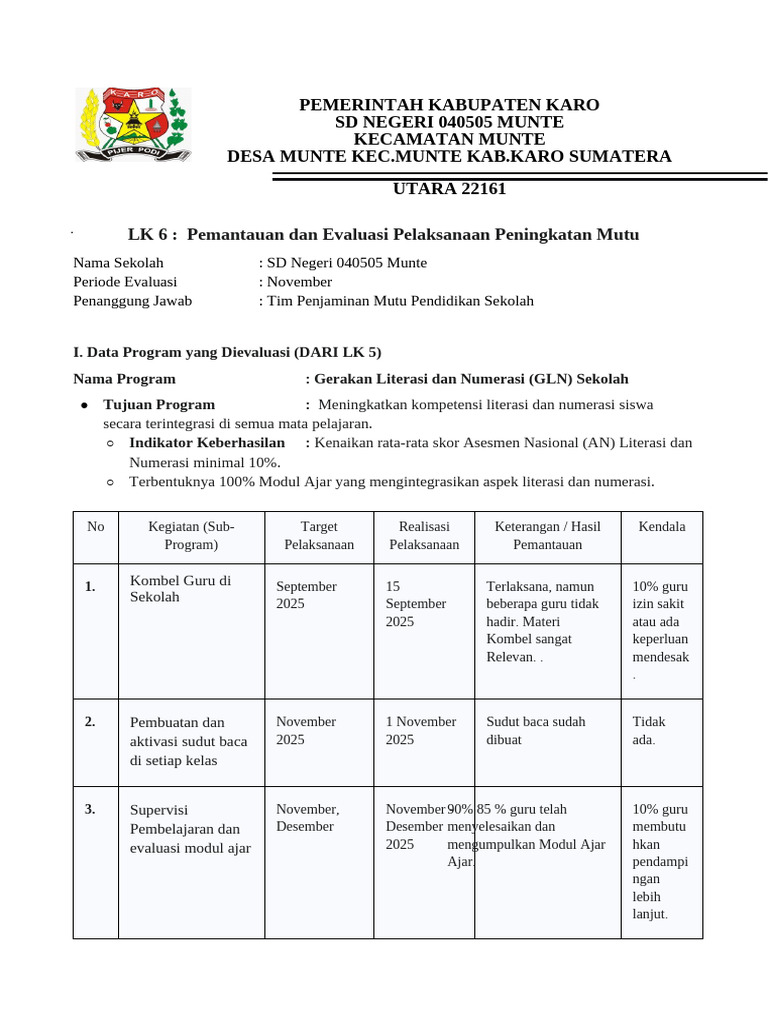 Evaluasi Program Literasi dan Numerasi SD | PDF