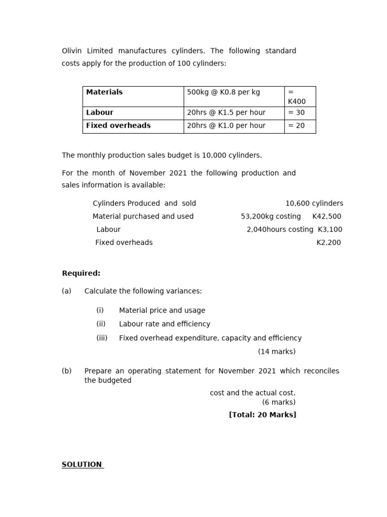 Cylinder Production Cost Variances Analysis | PDF | Business Economics