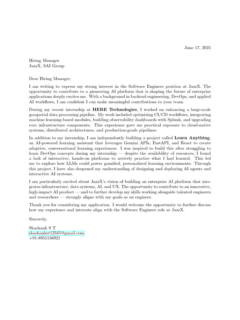Cover Letter Sai Group | PDF