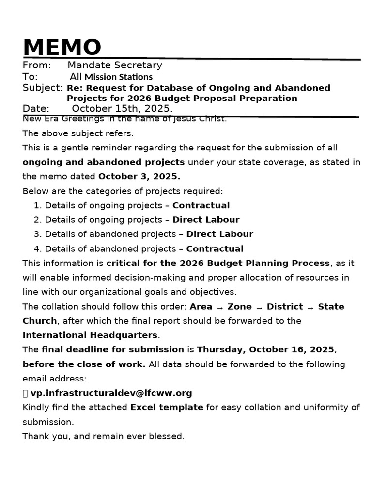Re - Request For Database of Ongoing and Abandoned Projects For 2026 ...