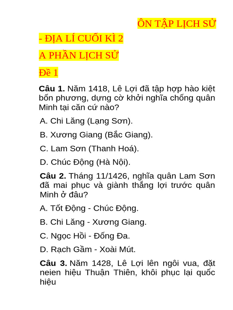 Đề Ôn Tập Lsdl 7 Kết Nối Tri Thức | PDF