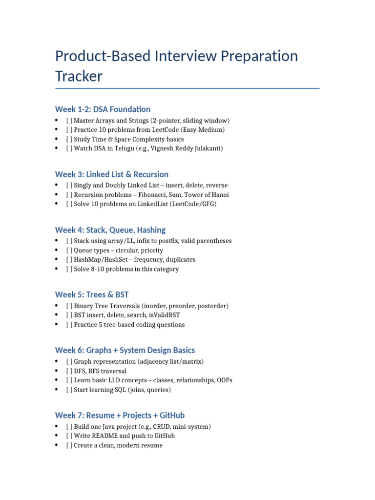 Product Based Interview Tracker | PDF