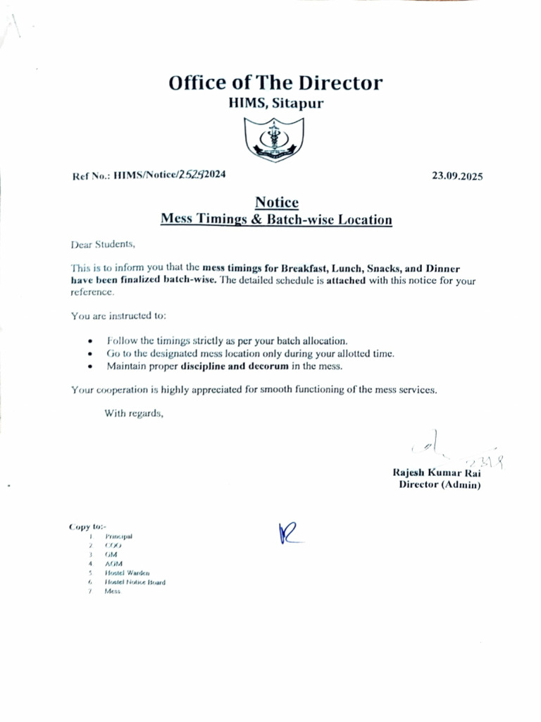 Mess Timing & Batch - Wise Location | PDF