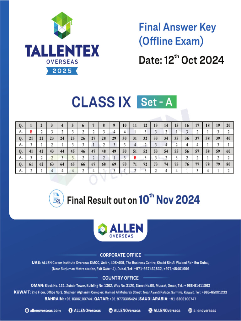 SET A Answer Key | PDF