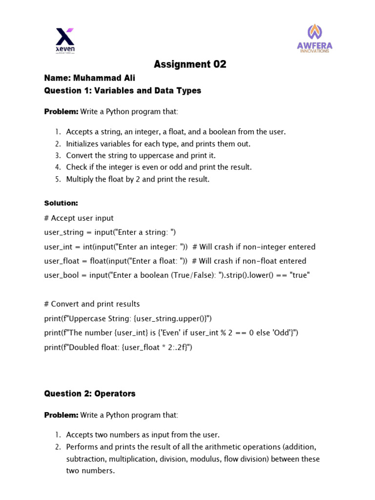 Python Programming Assignment 02 | PDF | Boolean Data Type | Computer ...