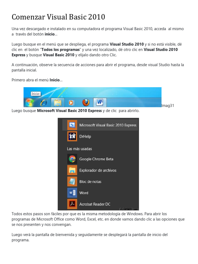 Comenzar Visual Basic 2010 | PDF | Entorno de desarrollo integrado ...