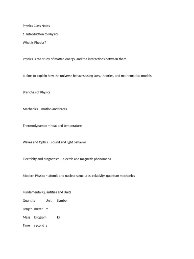 Comprehensive Physics Class Notes | PDF