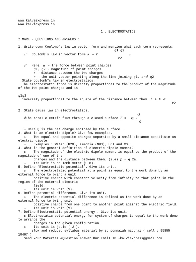 12Th Physics EM Slow Reduced Material | PDF | Capacitance | Electric Field