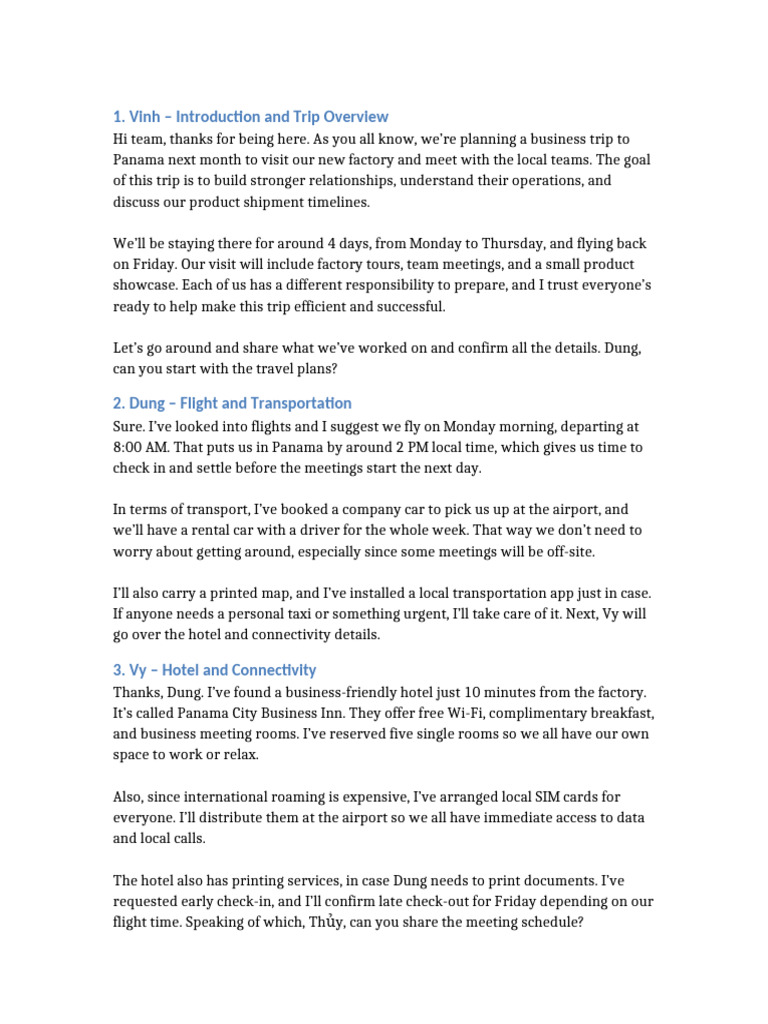 Business Trip To Panama Script | PDF