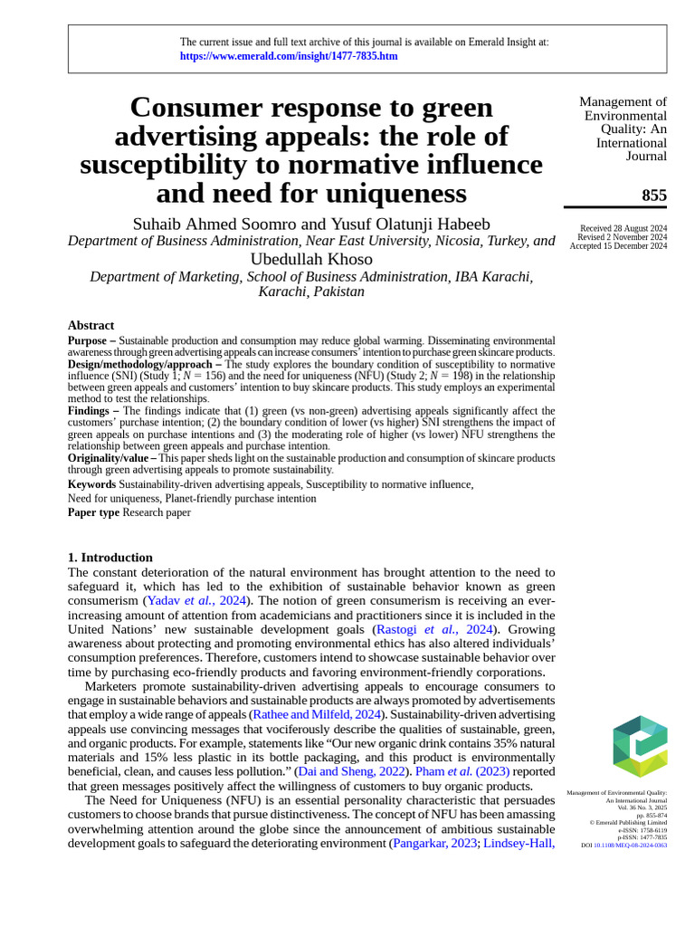 Consumer Greeen Advertising Appeals | PDF | Behavior | Attitude ...