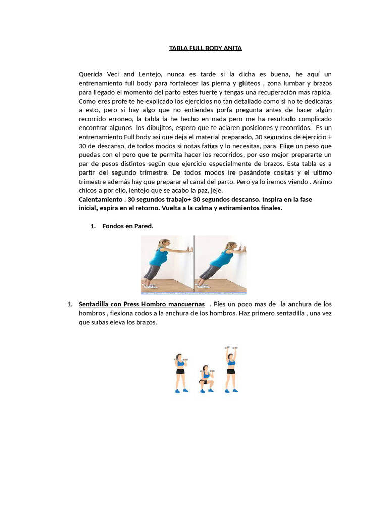 Tabla Full Body Embarazo | PDF | Extremidades (anatomía) | Sistema ...