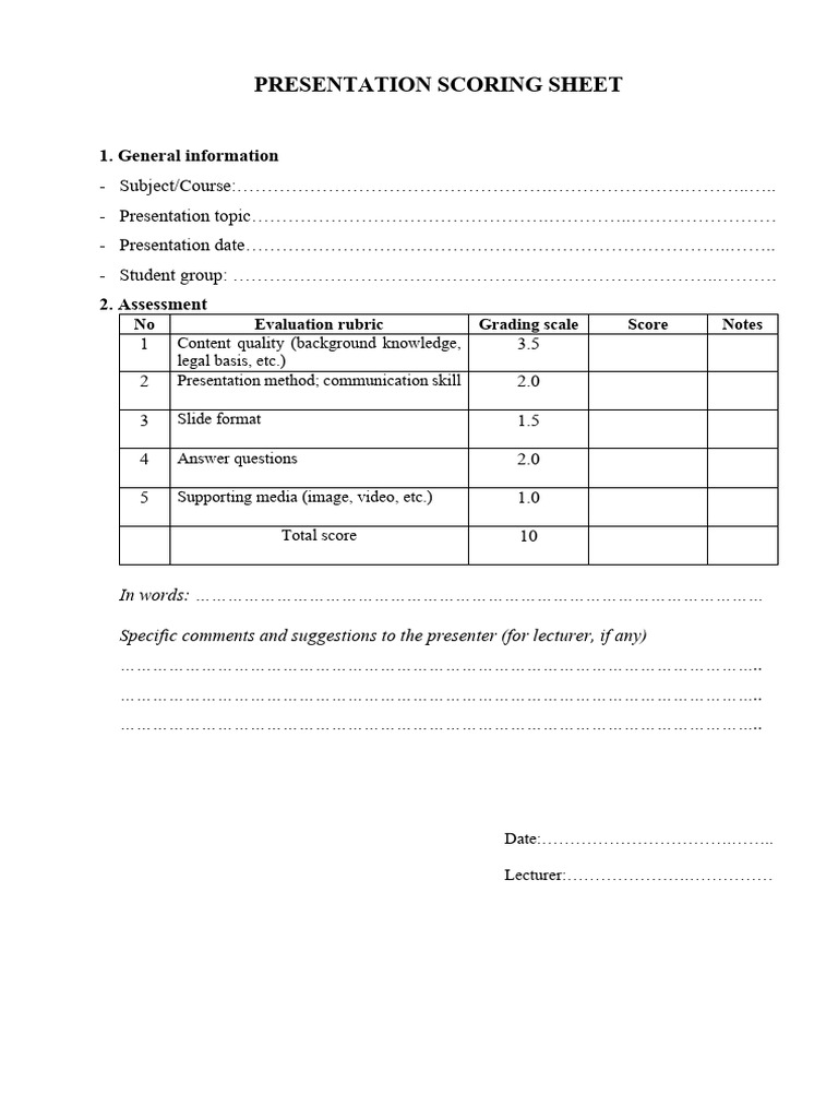 Presentation Scoring Sheet | PDF