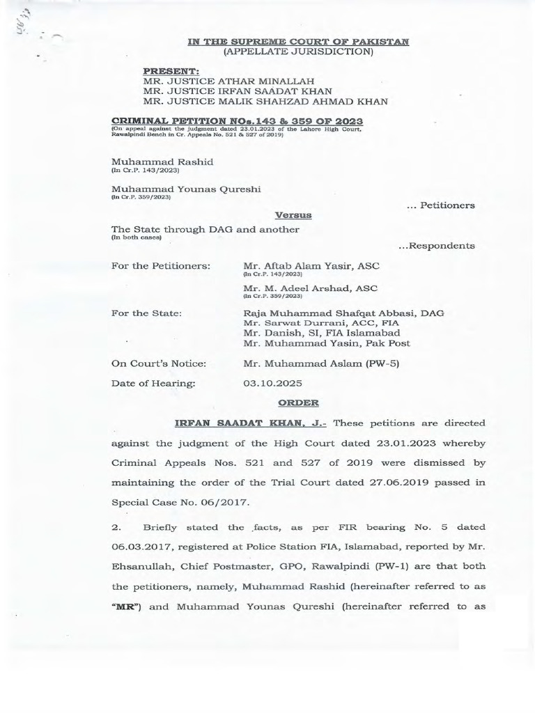 FIA Embezzlement in Post Office Accounts Acquittal by J Irfan Saadat ...