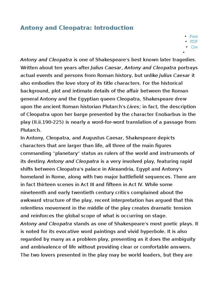 Antony and Cleopatra | PDF | Mark Antony | Cleopatra