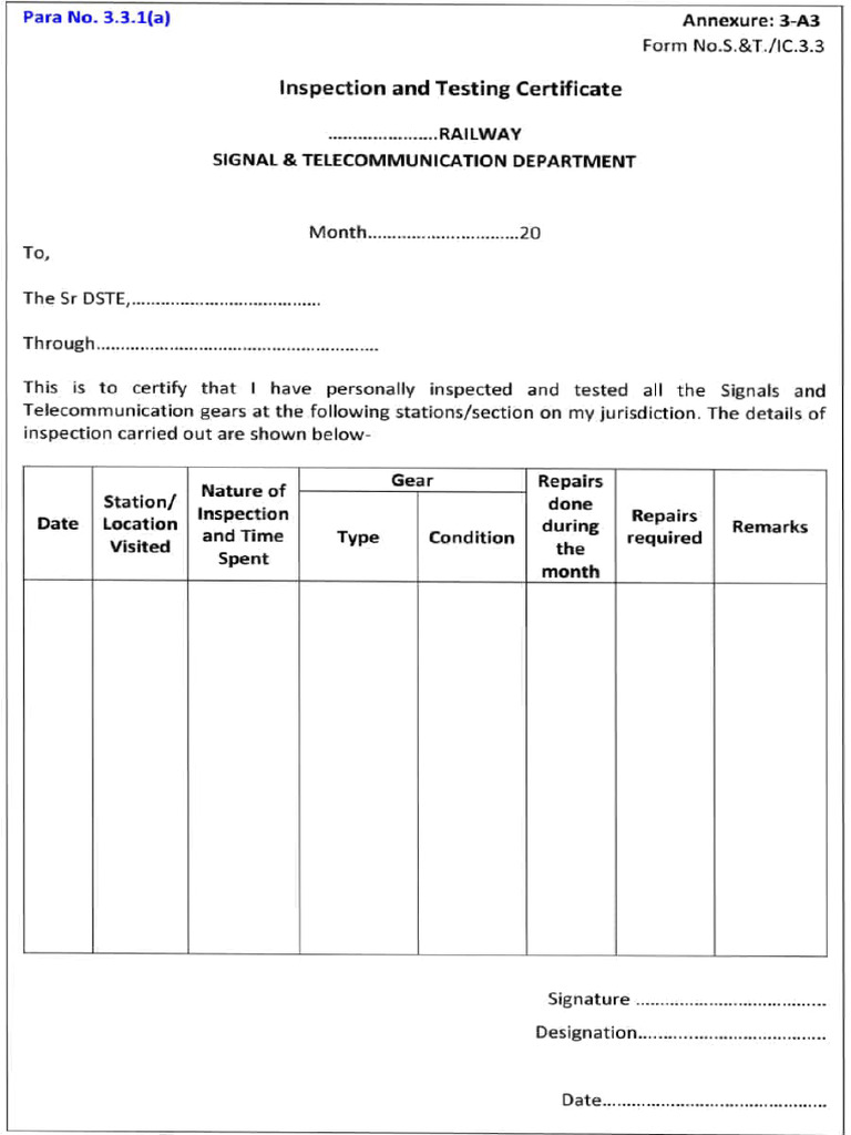 Inspection and Testing Certificate | PDF