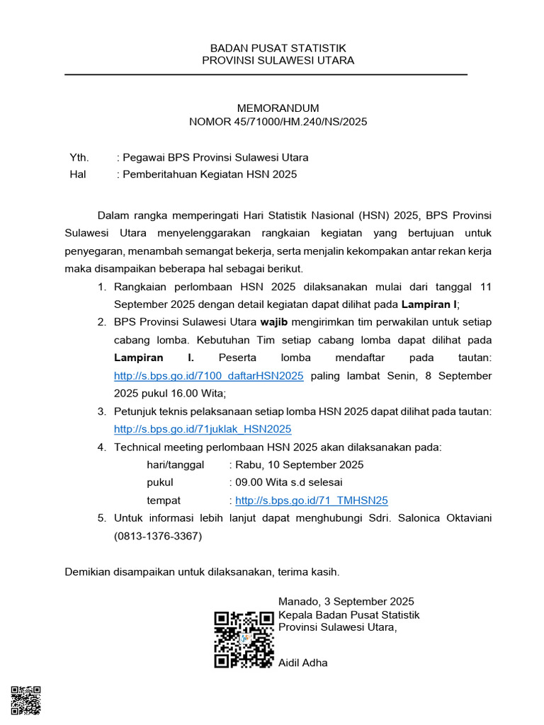 Kegiatan HSN 2025 BPS Sulut | PDF