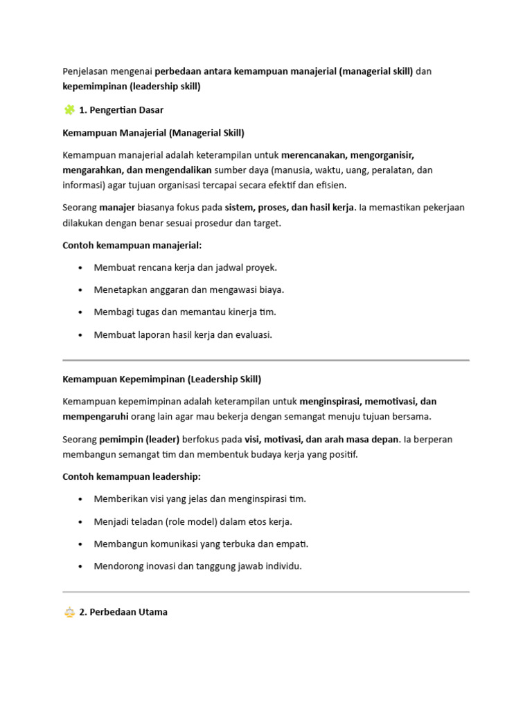 Perbedaan Managerial Skill Dan Leadership Skill | PDF