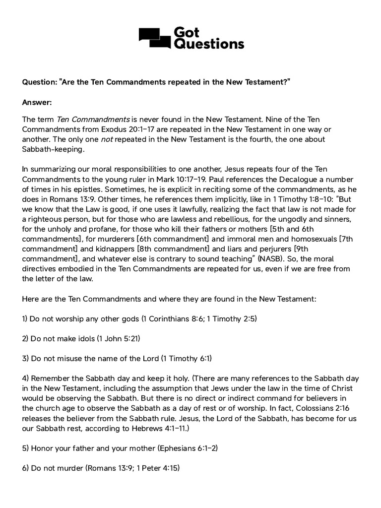 Are The Ten Commandments Repeated in The New Testament - Printer ...