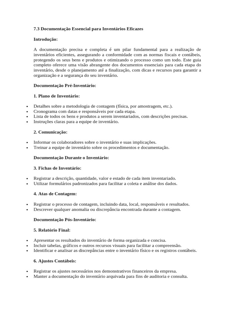 Documentação Essencial para Inventários | PDF | Contabilidade | Inventário