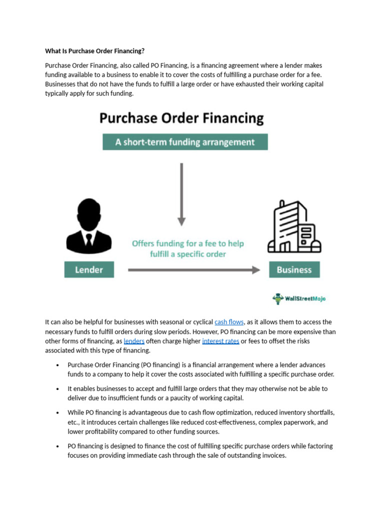 Purchase Order Financing | PDF | Factoring (Finance) | Business