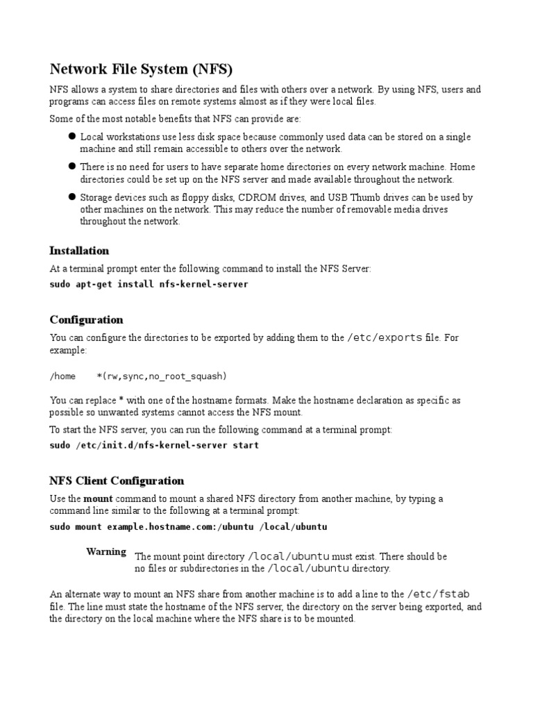 Network File System (NFS) : Installation | PDF | File Transfer Protocol ...