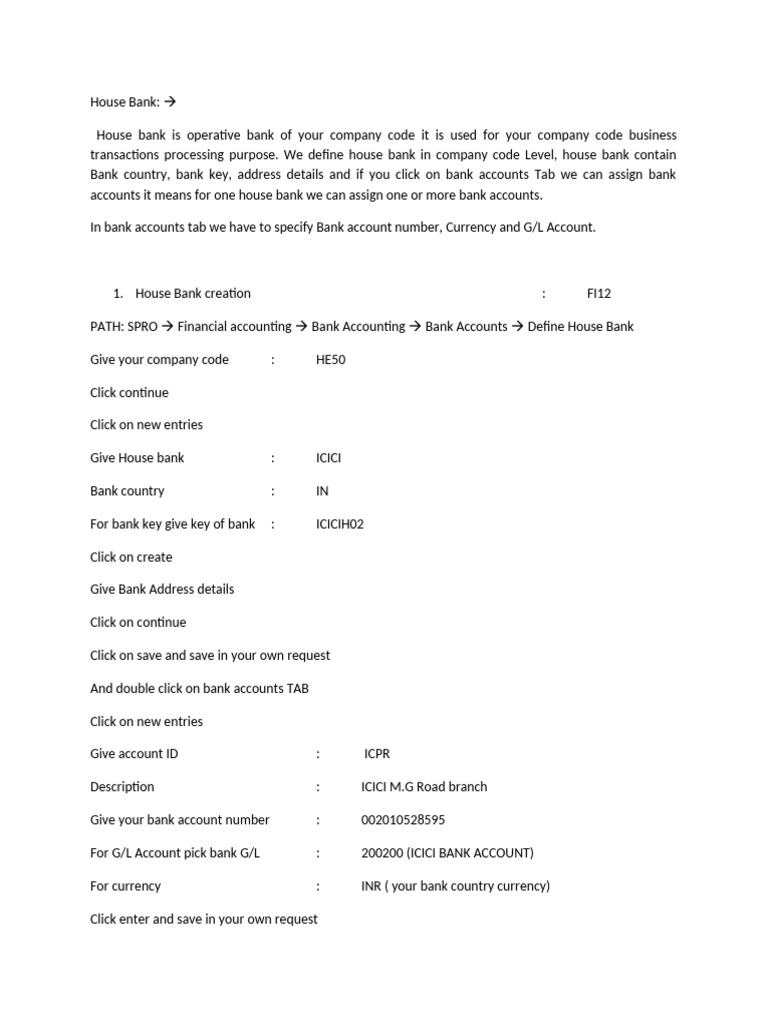 House Banks Creation | PDF