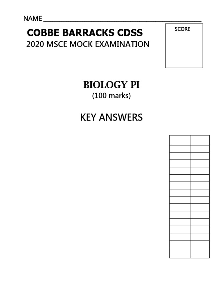 2020 Biology Mock Key Answers-1 | PDF | Mitosis | Biology