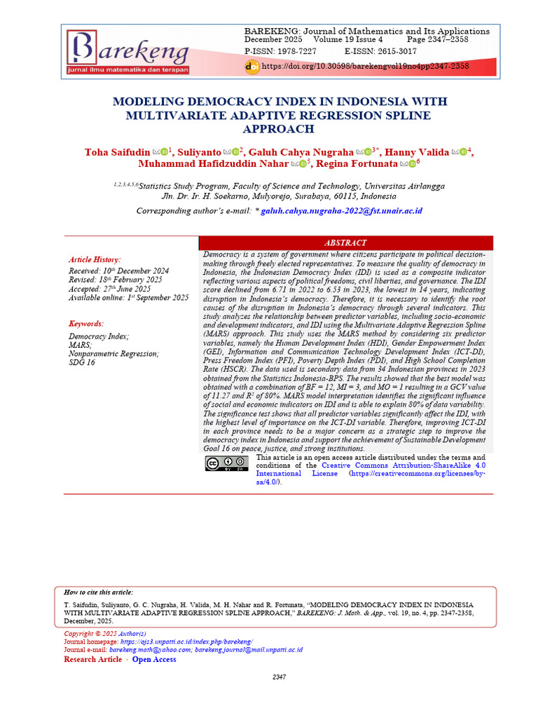 Modeling Democracy Index in Indonesia With Multivariate Adaptive ...