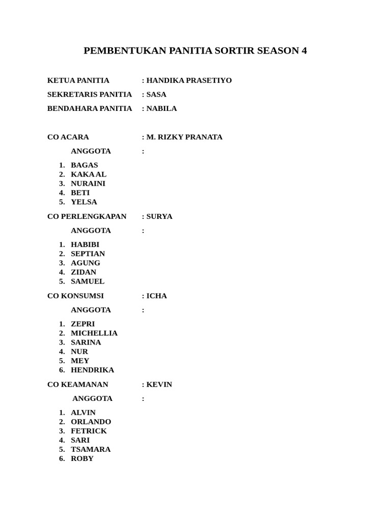 Panitia Sortir Season 4 Terbentuk | PDF