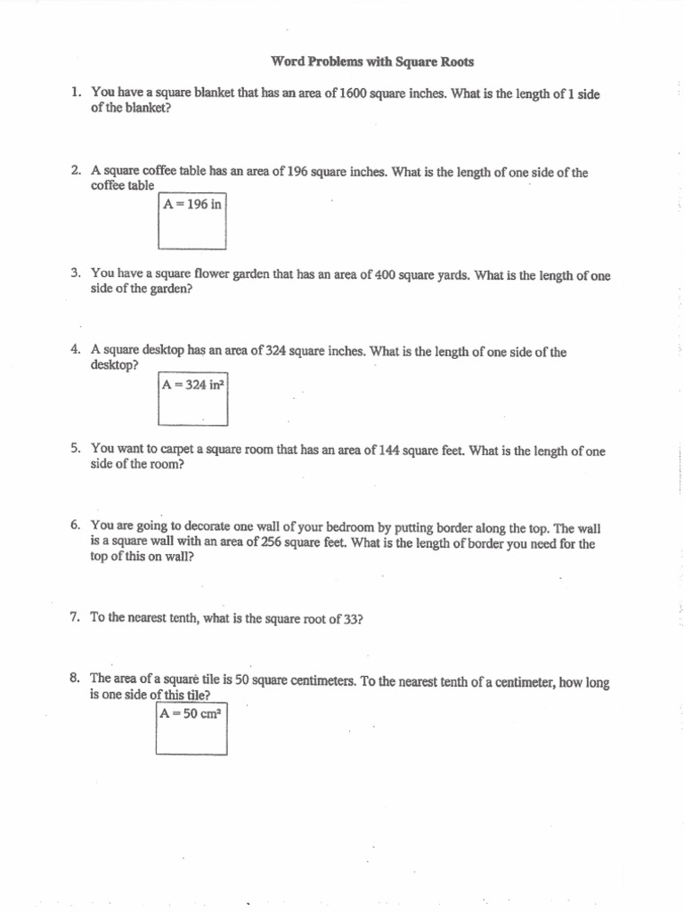 Square Root Word Problems | PDF