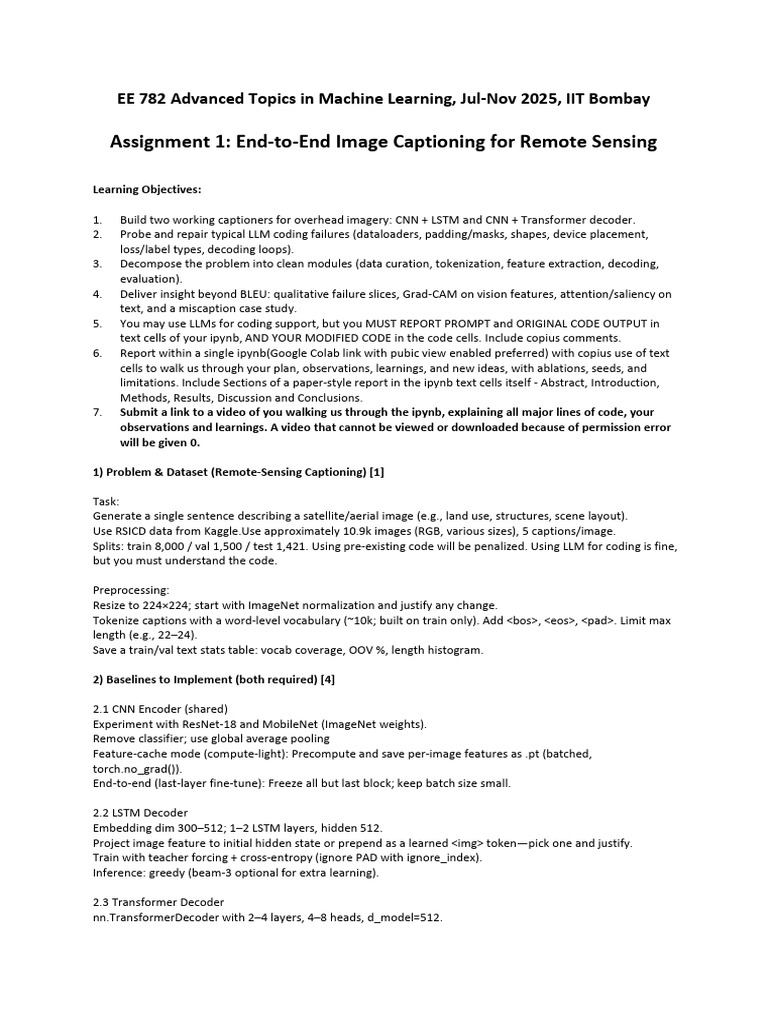 EE782 2025 A1 Image Captioning | PDF | Applied Mathematics | Machine Learning