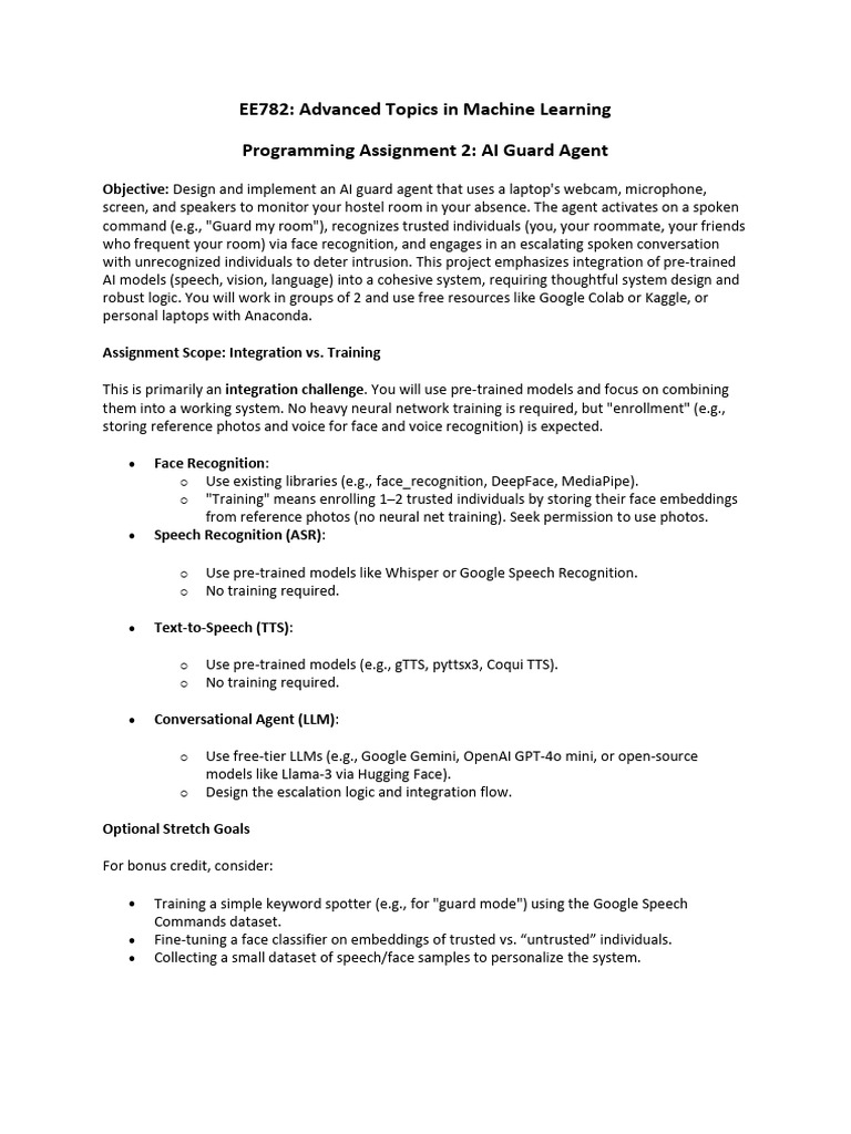 EE782 2025 Assignment 2 AI Room Guard | PDF | Speech Recognition | Speech Synthesis