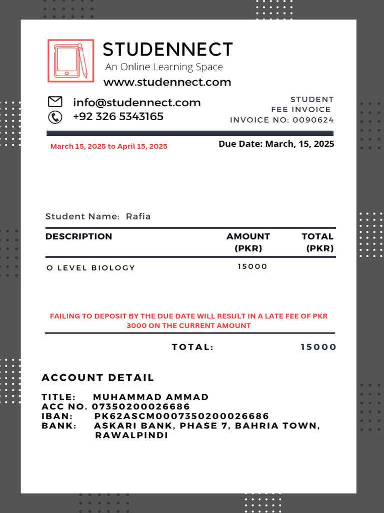 Fee Invoice for O Level Biology | PDF