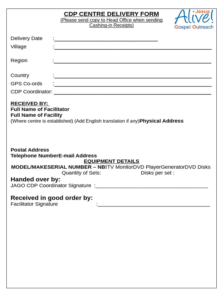 Appendix 7 CDP Delivery Form English | PDF