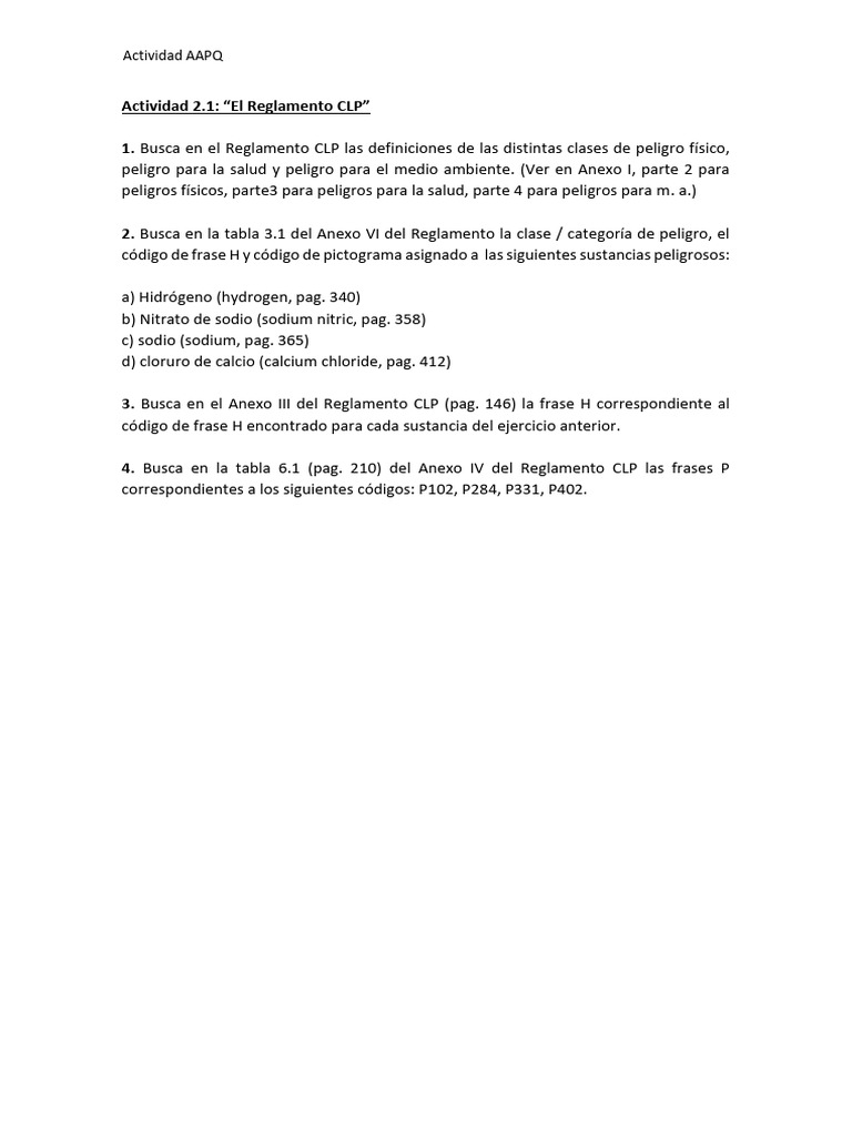 Actividad 2.1 Reglamento CLP | PDF