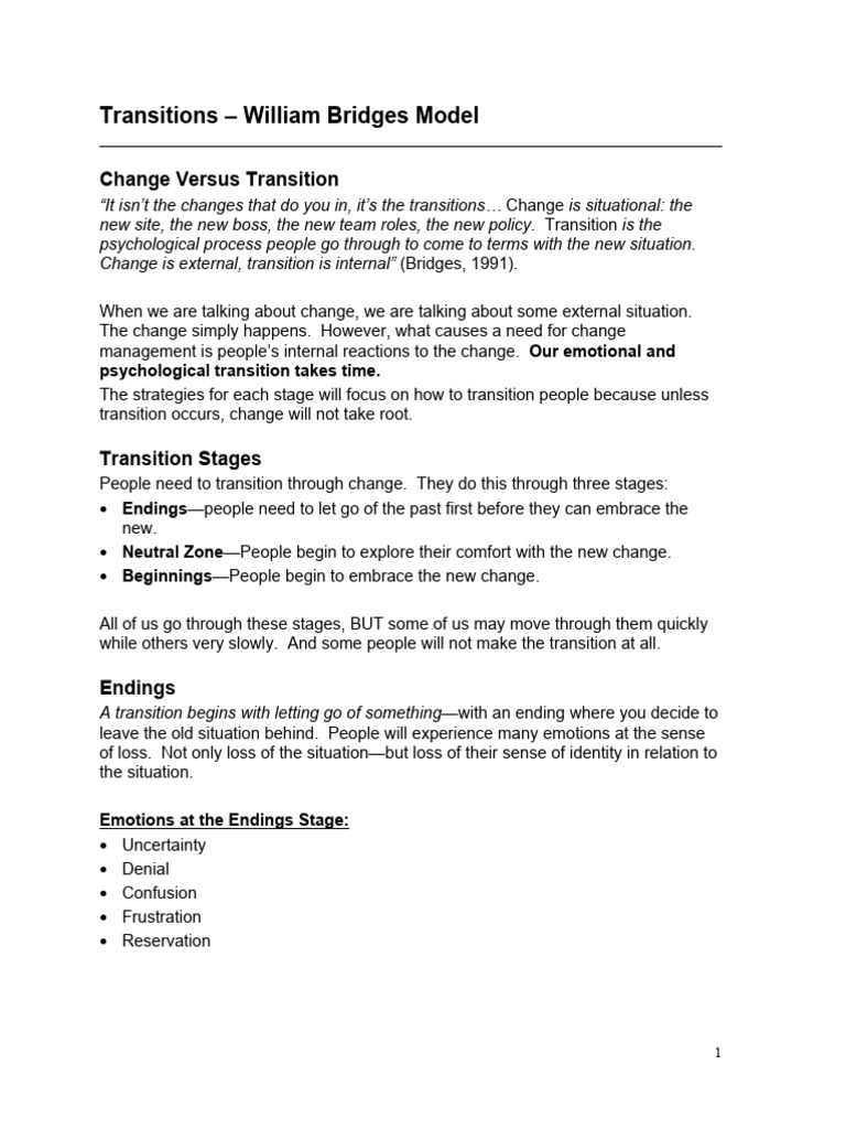 Understanding Bridges' Transition Model | PDF | Emotions | Grief
