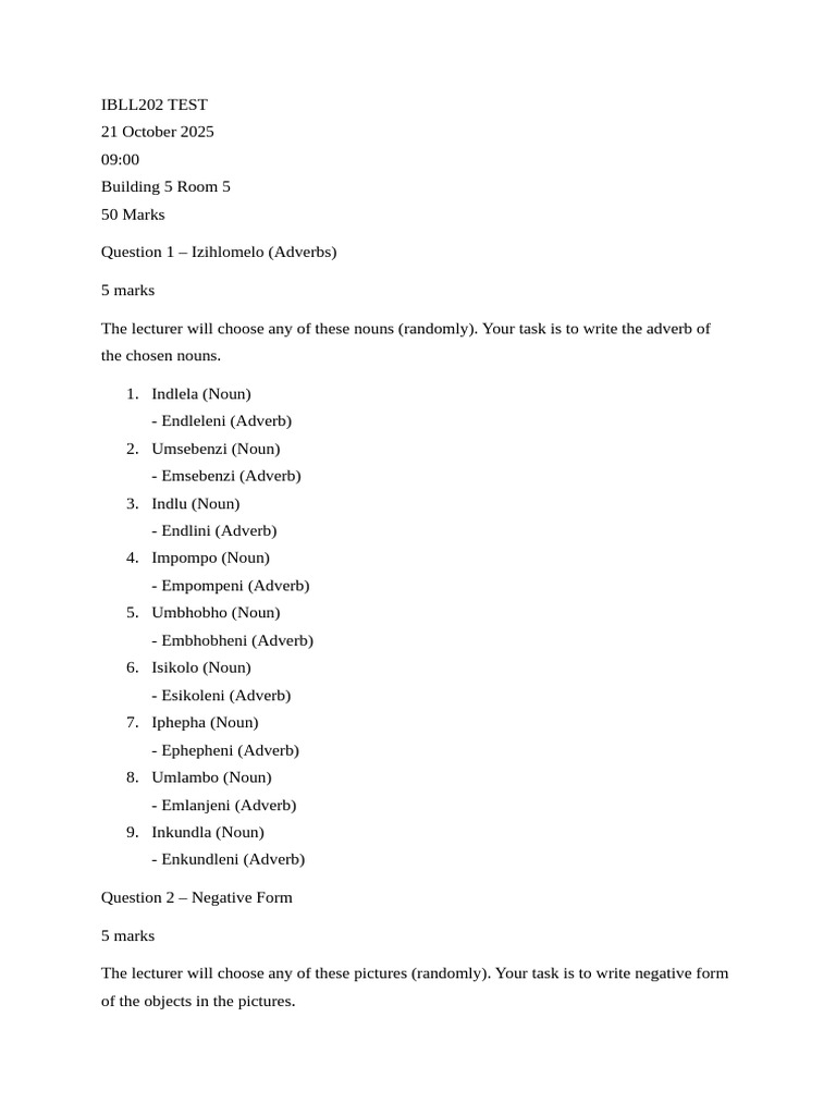 isiXhosa Language Test Overview | PDF | Linguistics