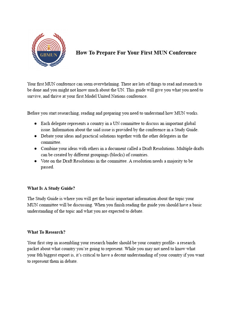 Preparing for Your First MUN Conference | PDF